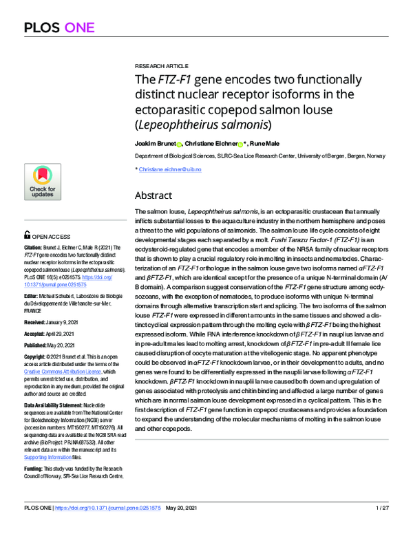 (PDF) The FTZ-F1 gene encodes two functionally distinct nuclear ...