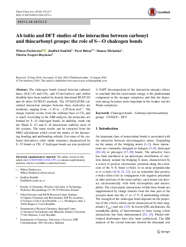 (PDF) Ab initio and DFT studies of the interaction between carbonyl and ...