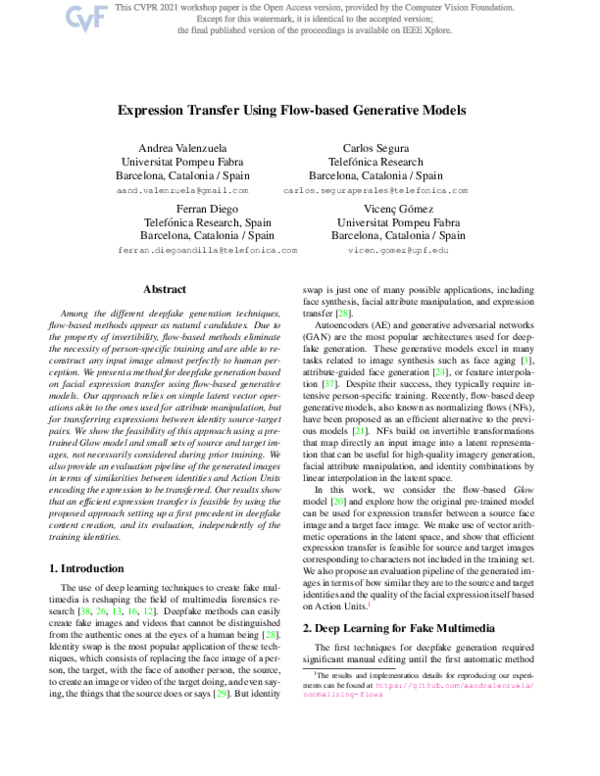 Pdf Expression Transfer Using Flow Based Generative Models