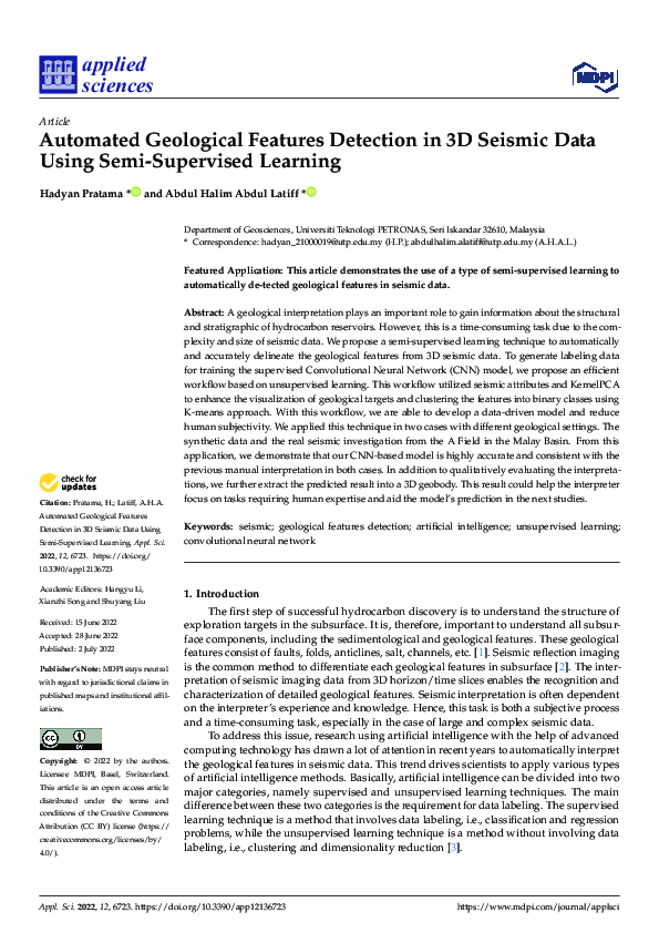 Pdf Automated Geological Features Detection In 3d Seismic Data Using Semi Supervised Learning