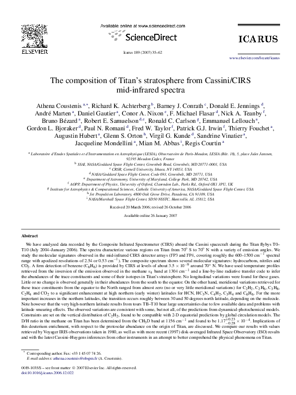 (PDF) The composition of Titan's stratosphere from Cassini/CIRS mid ...