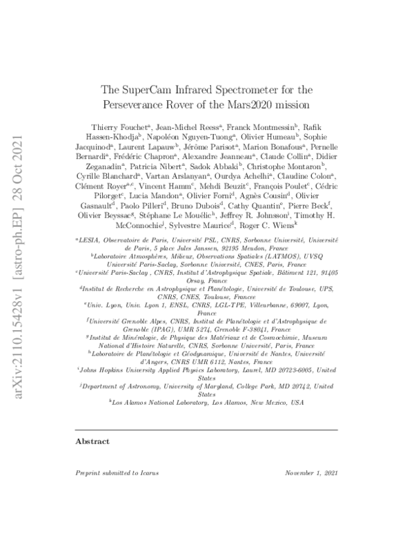 (PDF) The SuperCam infrared spectrometer for the perseverance rover of ...