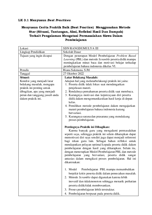 (PDF) Best Practices Pembelajaran Bahasa Indonesia kelas 6 menggunakan ...