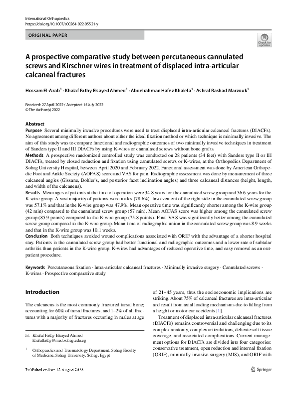 (PDF) A prospective comparative study between percutaneous cannulated ...