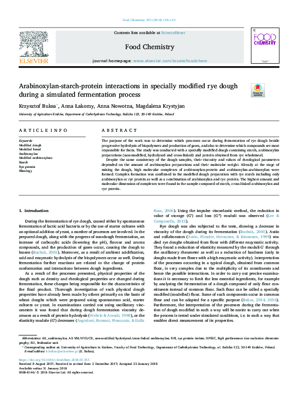 (PDF) Arabinoxylan-starch-protein interactions in specially modified ...