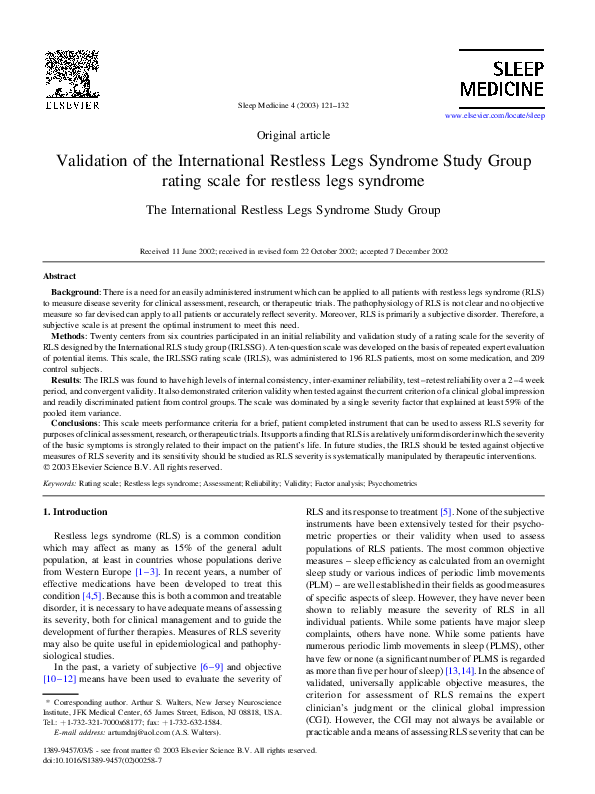 (PDF) Validation of the International Restless Legs Syndrome Study ...
