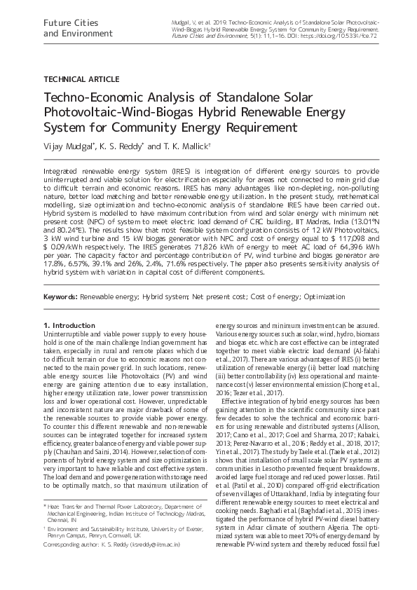(PDF) Techno-Economic Analysis of Standalone Solar Photovoltaic-Wind-Biogas Hybrid Renewable ...