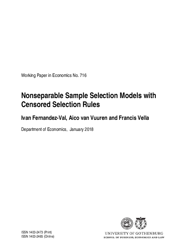 (PDF) Nonseparable sample selection models with censored selection rules