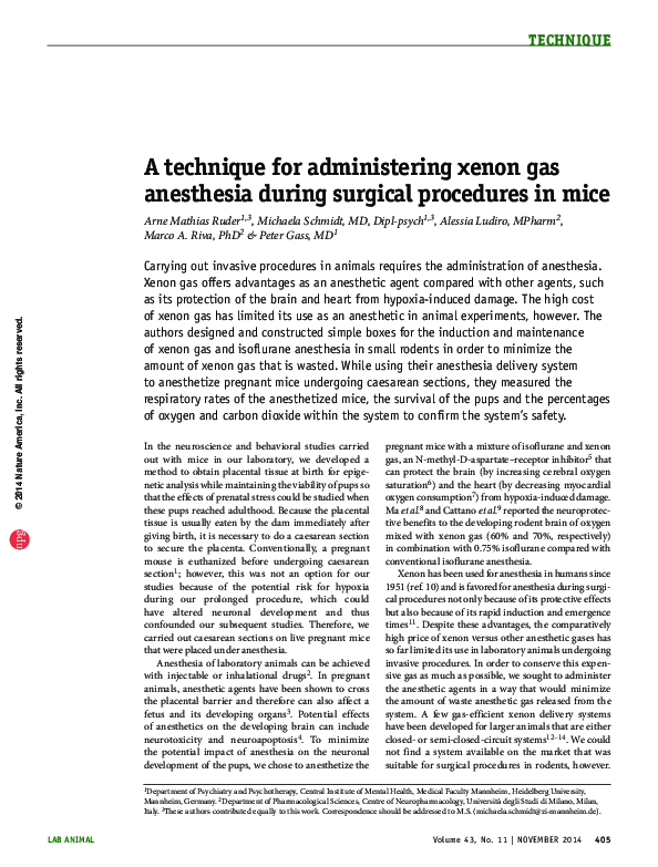 (PDF) A technique for administering xenon gas anesthesia during ...