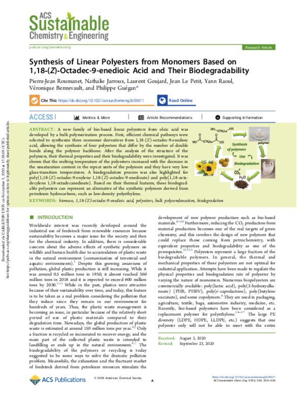 (PDF) Synthesis of Linear Polyesters from Monomers Based on 1,18-(Z ...