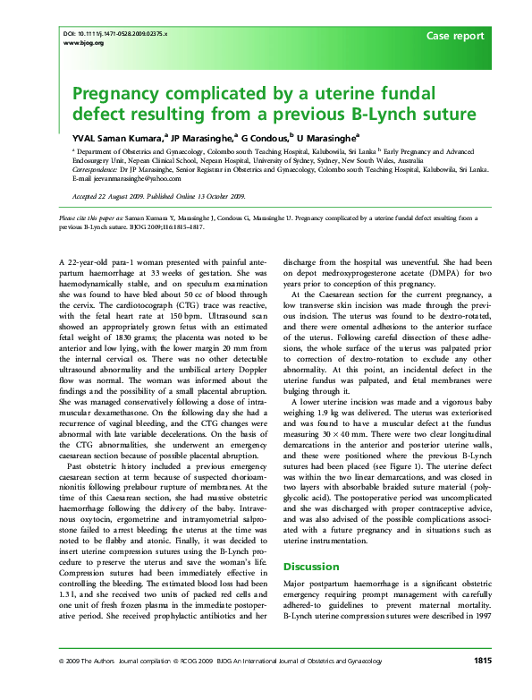 (PDF) Pregnancy complicated by a uterine fundal defect resulting from a ...