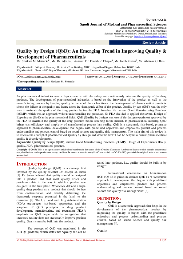 (PDF) Quality by Design (QbD): An Emerging Trend in Improving Quality ...