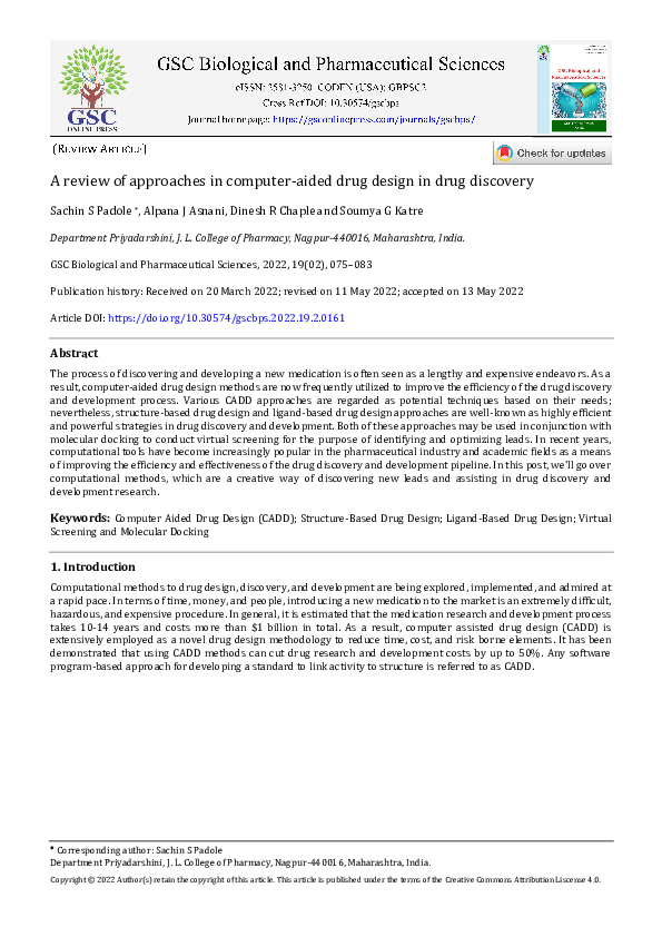 Pdf A Review Of Approaches In Computer Aided Drug Design In Drug