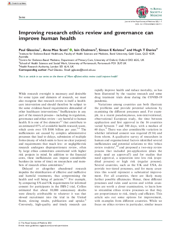 (PDF) Improving research ethics review and governance can improve human ...