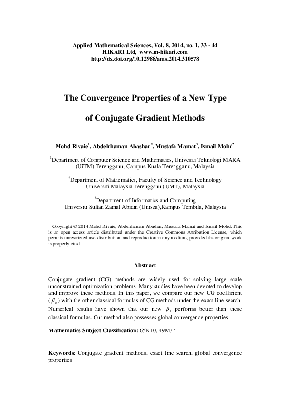 (PDF) The convergence properties of a new type of conjugate gradient methods