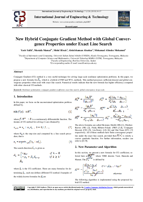 (PDF) New Hybrid Conjugate Gradient Method with Global Convergence Properties under Exact Line ...