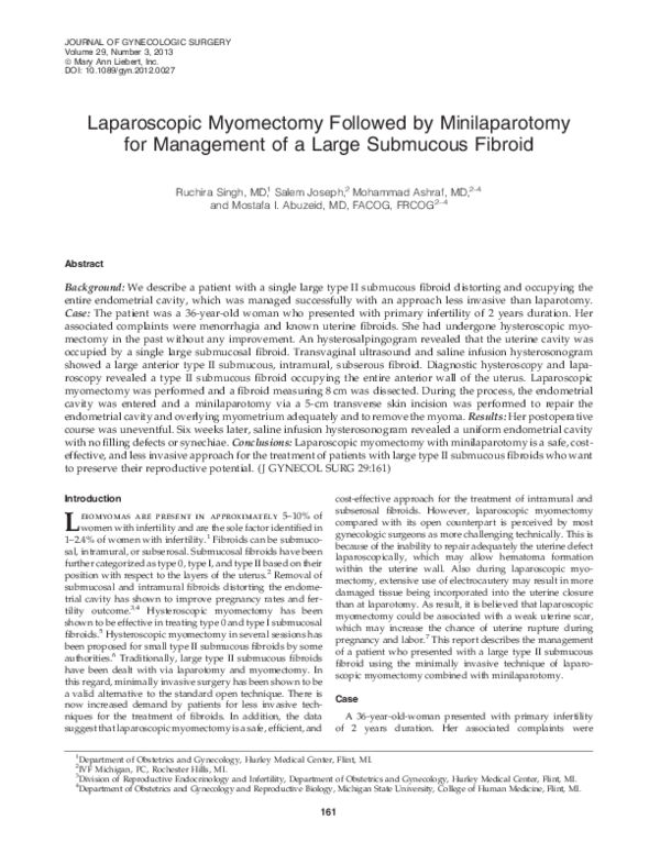 (PDF) Laparoscopic Myomectomy Followed by Minilaparotomy for Management ...
