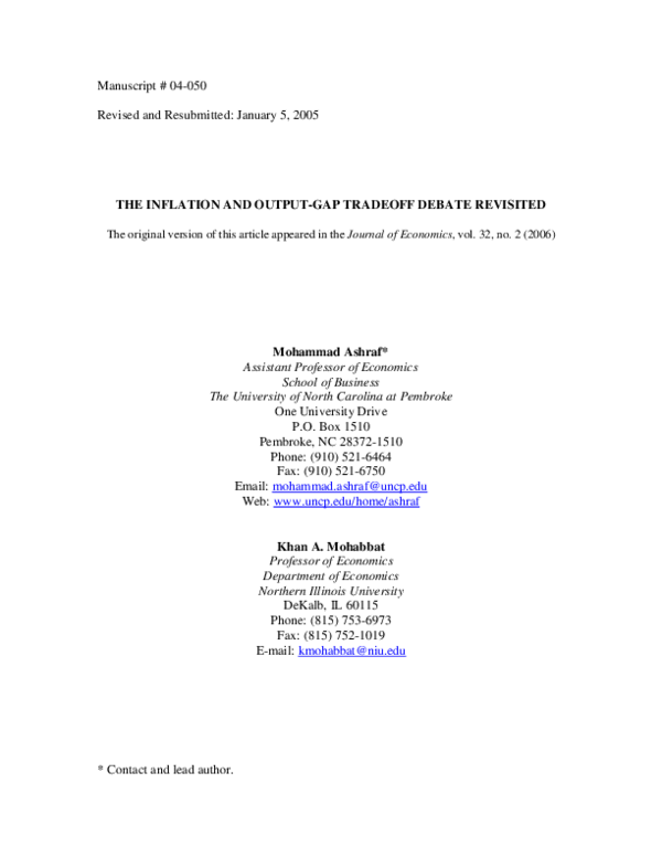 (PDF) The Inflation and Output-Gap Tradeoff Debate Revisited