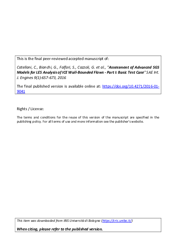 (PDF) Assessment of Advanced SGS Models for LES Analysis of ICE Wall ...