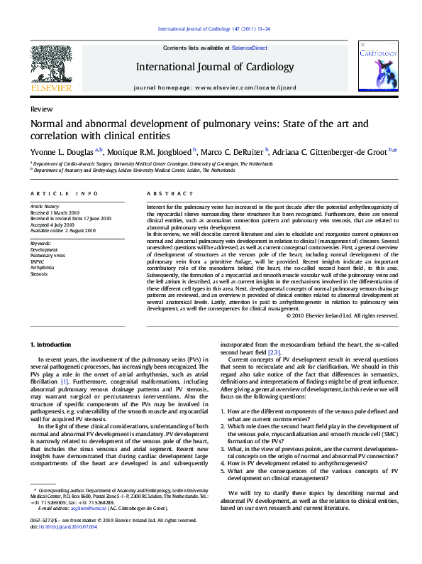 (PDF) Normal and abnormal development of pulmonary veins: State of the ...