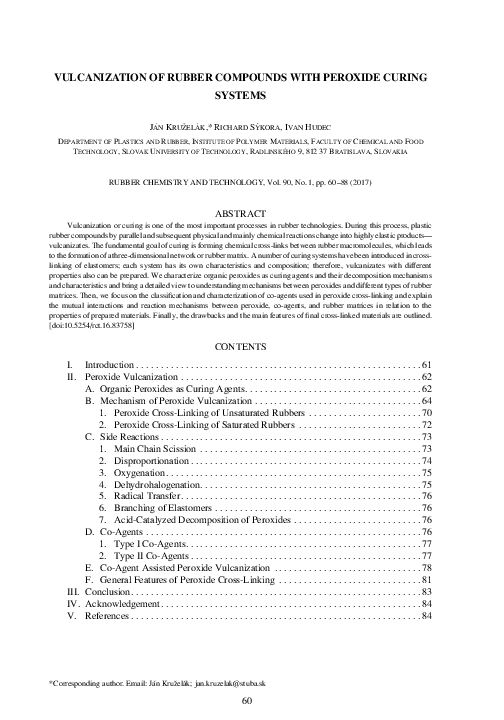 (PDF) Vulcanization of Rubber Compounds with Peroxide Curing Systems