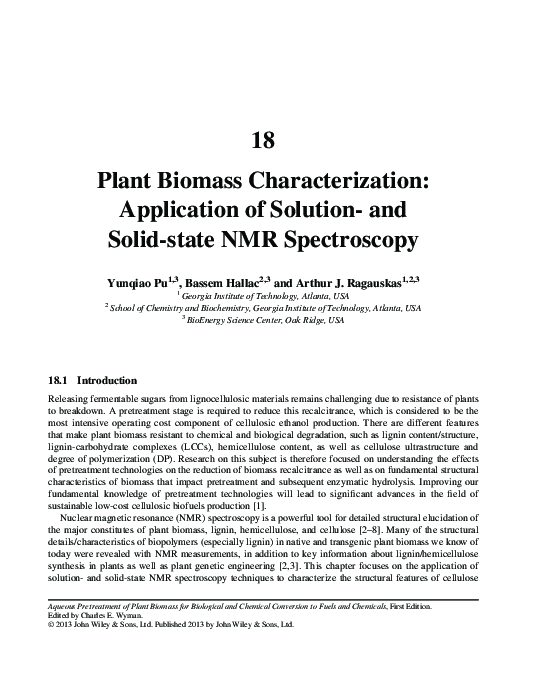 (PDF) Plant Biomass Characterization: Application of Solution- and Solid-State NMR Spectroscopy ...