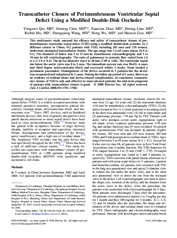 (PDF) Transcatheter Closure of Perimembranous Ventricular Septal Defect ...