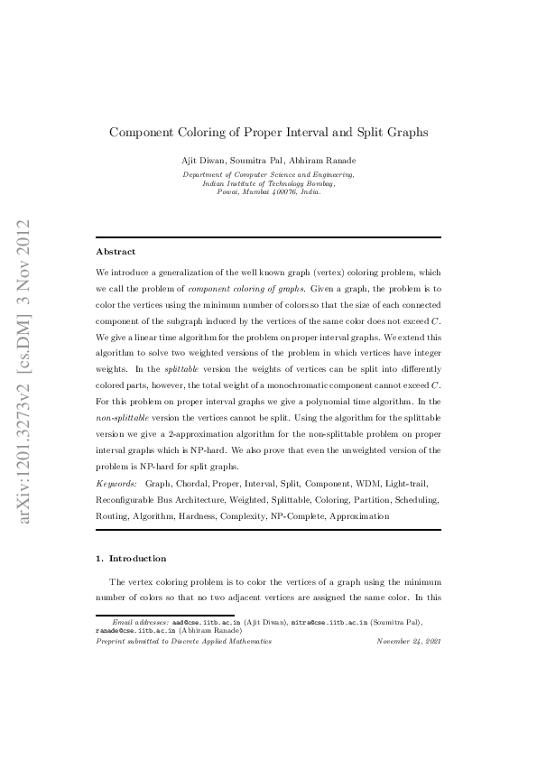 (PDF) Component Coloring of Proper Interval and Split Graphs