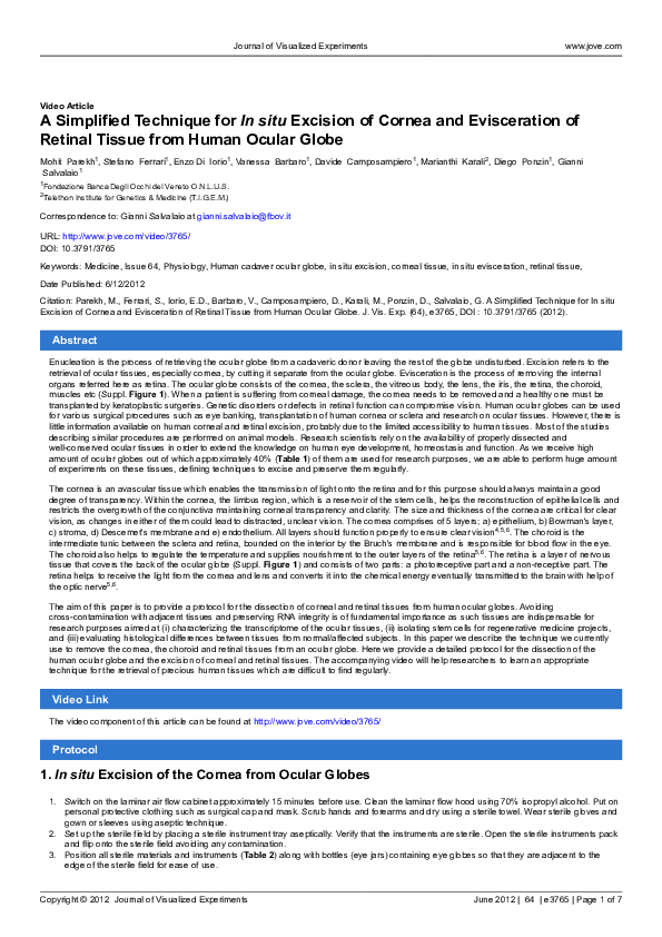 (PDF) Protocol for Human Corneal and Retinal Excision