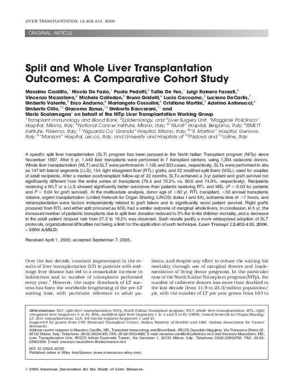 (PDF) Split and whole liver transplantation outcomes: A comparative ...