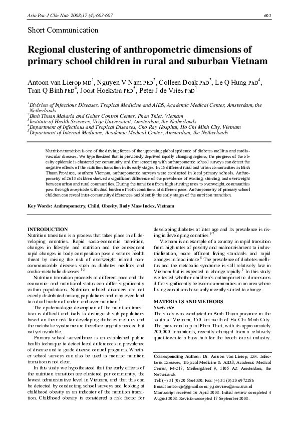 (PDF) Regional clustering of anthropometric dimensions of primary ...