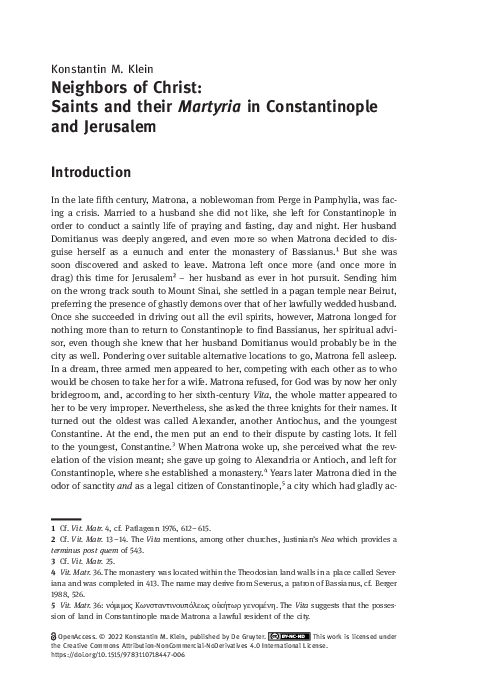 (PDF) Neighbors of Christ: Saints and their Martyria in Constantinople ...