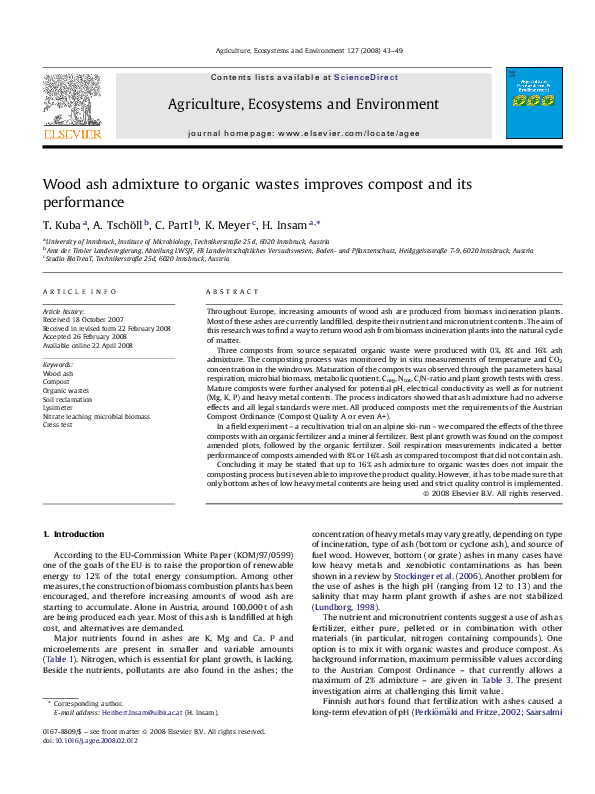 (PDF) Wood ash admixture to organic wastes improves compost and its ...