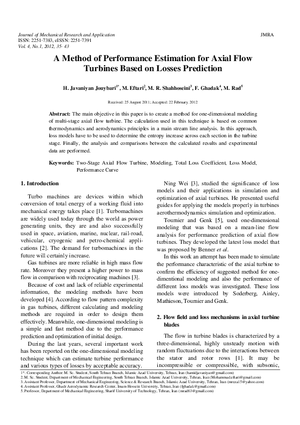 Pdf A Method Of Performance Estimation For Axial Flow Turbines Based On Losses Prediction