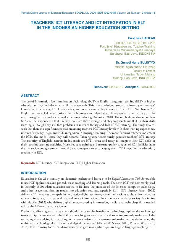 (PDF) Teachers’ Ict Literacy and Ict Integration in Elt in the Indonesian Higher Education Setting