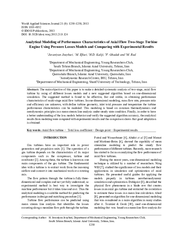 Pdf Performance Prediction Of Axial Flow Two Stage Turbine Based On Different Losses Models