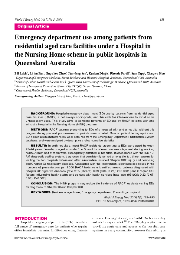 (PDF) Emergency department use among patients from residential aged ...