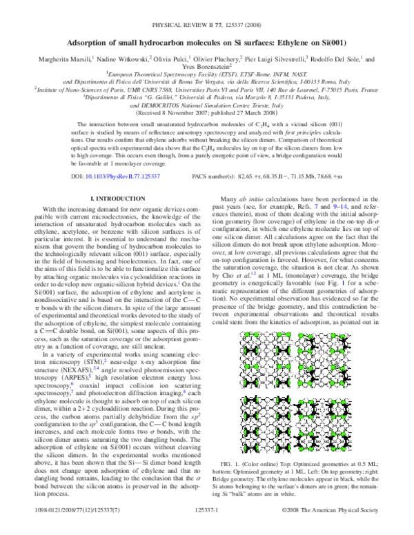 (PDF) Ethylene Adsorption on Si(001) Surfaces