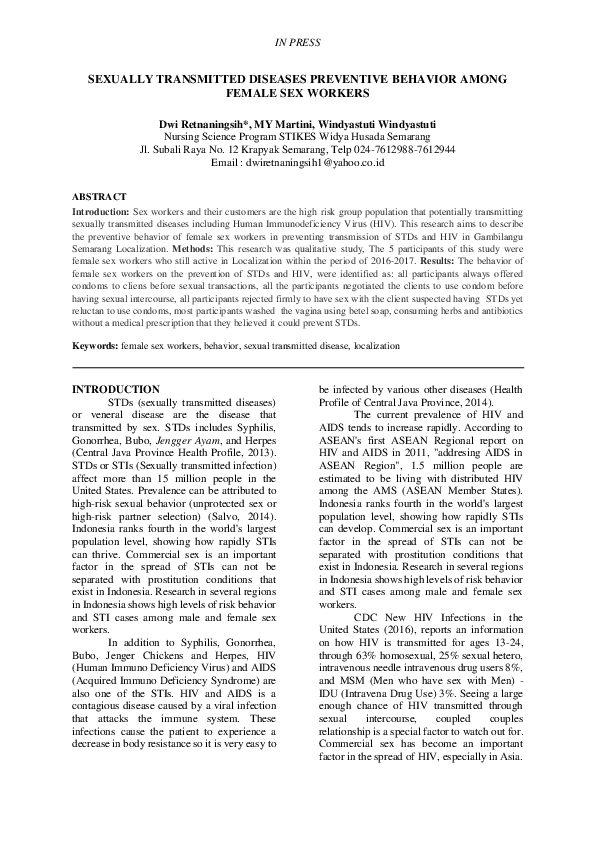 (PDF) Sexually Transmitted Diseases Preventive Behavior Among Female ...
