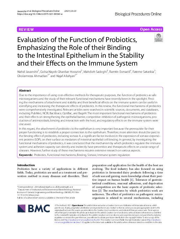 (PDF) Evaluation of the Function of Probiotics, Emphasizing the Role of their Binding to the ...