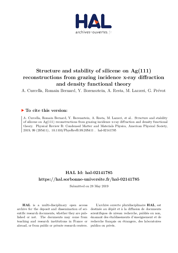 (PDF) Structure and stability of silicene on Ag(111) reconstructions ...