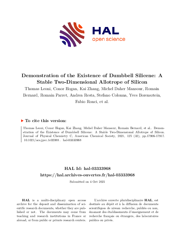 (PDF) Demonstration of the Existence of Dumbbell Silicene: A Stable Two ...