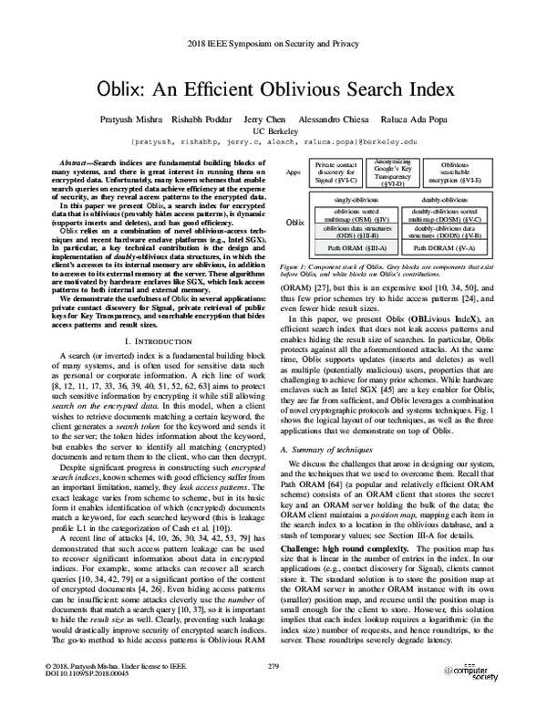 (PDF) Oblix: An Efficient Oblivious Search Index