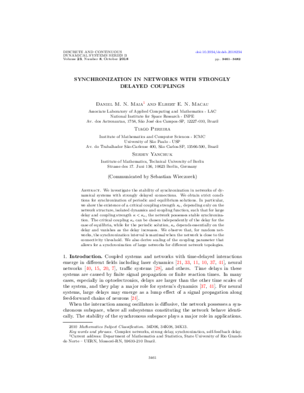 (PDF) Synchronization in networks with strongly delayed couplings