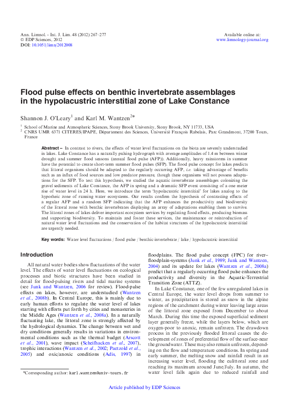 (PDF) Flood pulse effects on benthic invertebrate assemblages in the ...