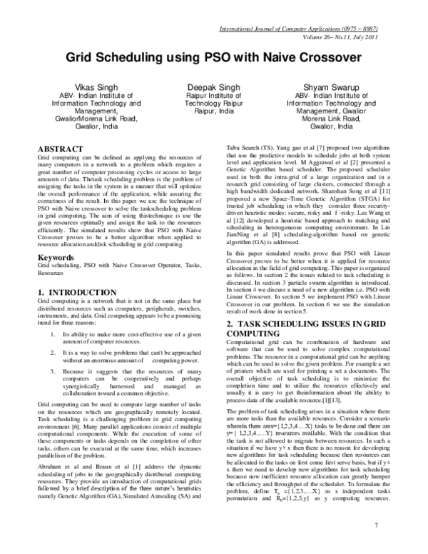 (PDF) Grid Scheduling using PSO with Naive Crossover