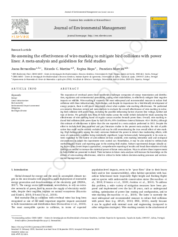 (PDF) Re-assessing the effectiveness of wire-marking to mitigate bird collisions with power ...