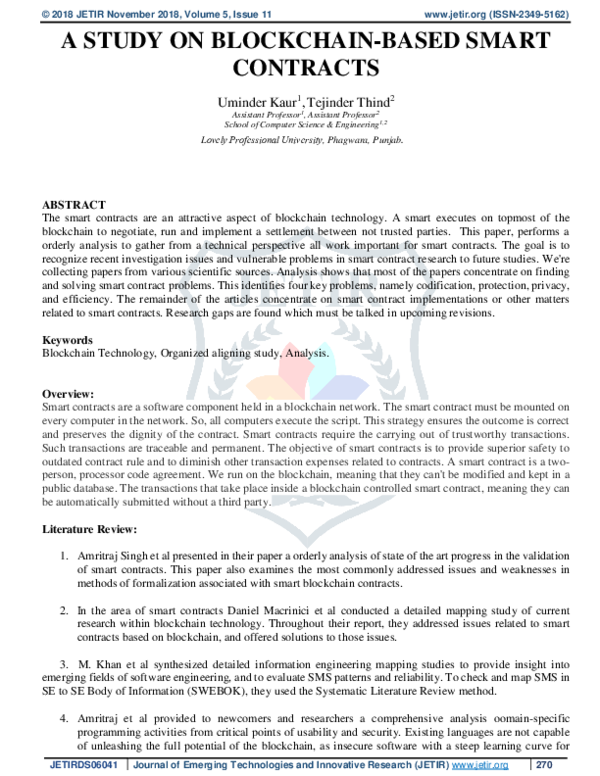 (PDF) A Study on Blockchain-Based Smart Contracts