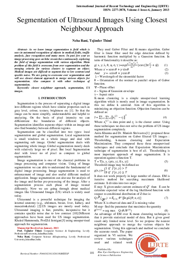 (PDF) Segmentation of Ultrasound Images Using Closest Neighbour Approach
