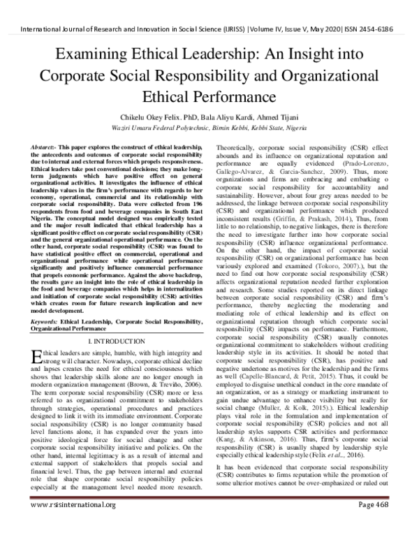 (PDF) Examining Ethical Leadership: An Insight into Corporate Social ...